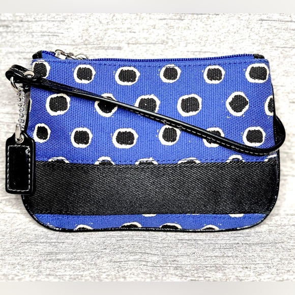Coach | Bags | Coach Blue Wristlet W Black White Polka Dots Leather ...
